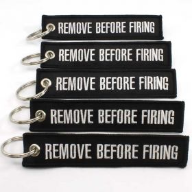 Remove Before Firing Keychain - Black/White – Lucky 7 Racing Inc.